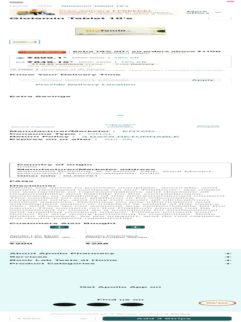 Glotamin Tablet Uses, Side Effects, Price Apollo Pharmacy | PDF ...