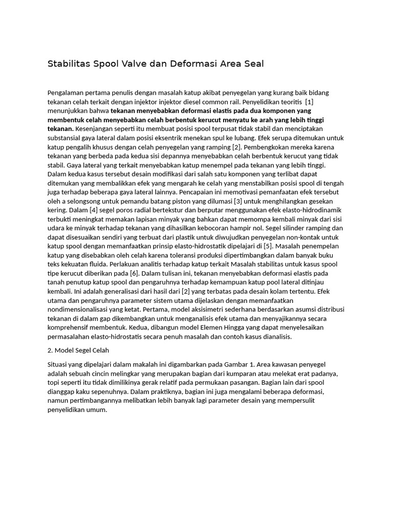 Stabilitas Spool Valve dan Deformasi Area Seal | PDF