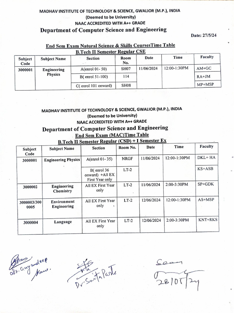 Natural Sciences&Skills - Endterm - Timetable | PDF