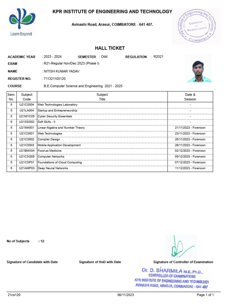 HALL Ticket | PDF | Computing