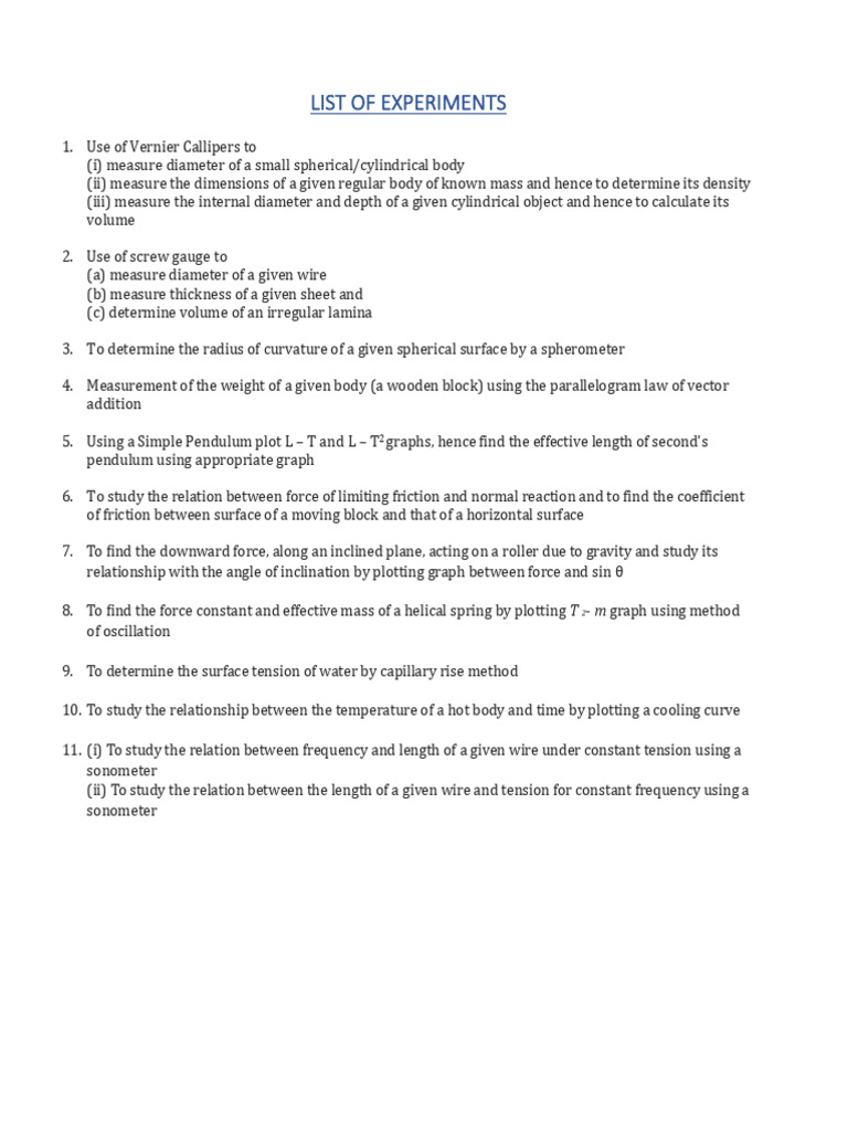 list of experiment xi | PDF