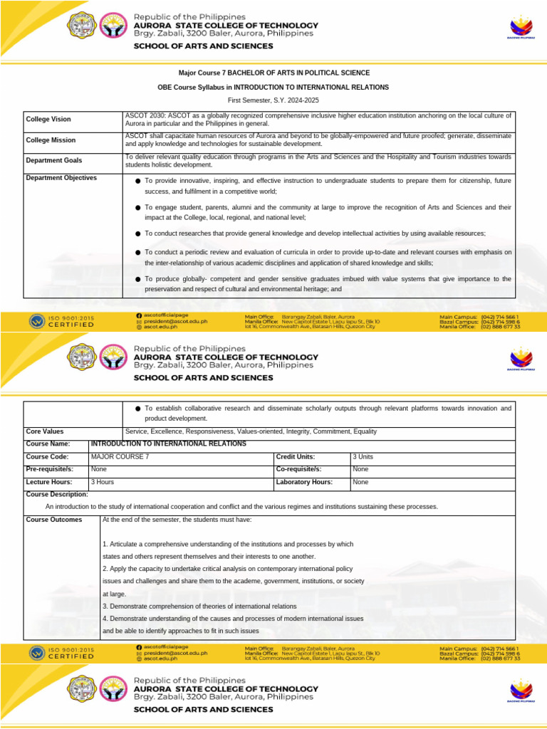 International Relations Course Syllabus | PDF