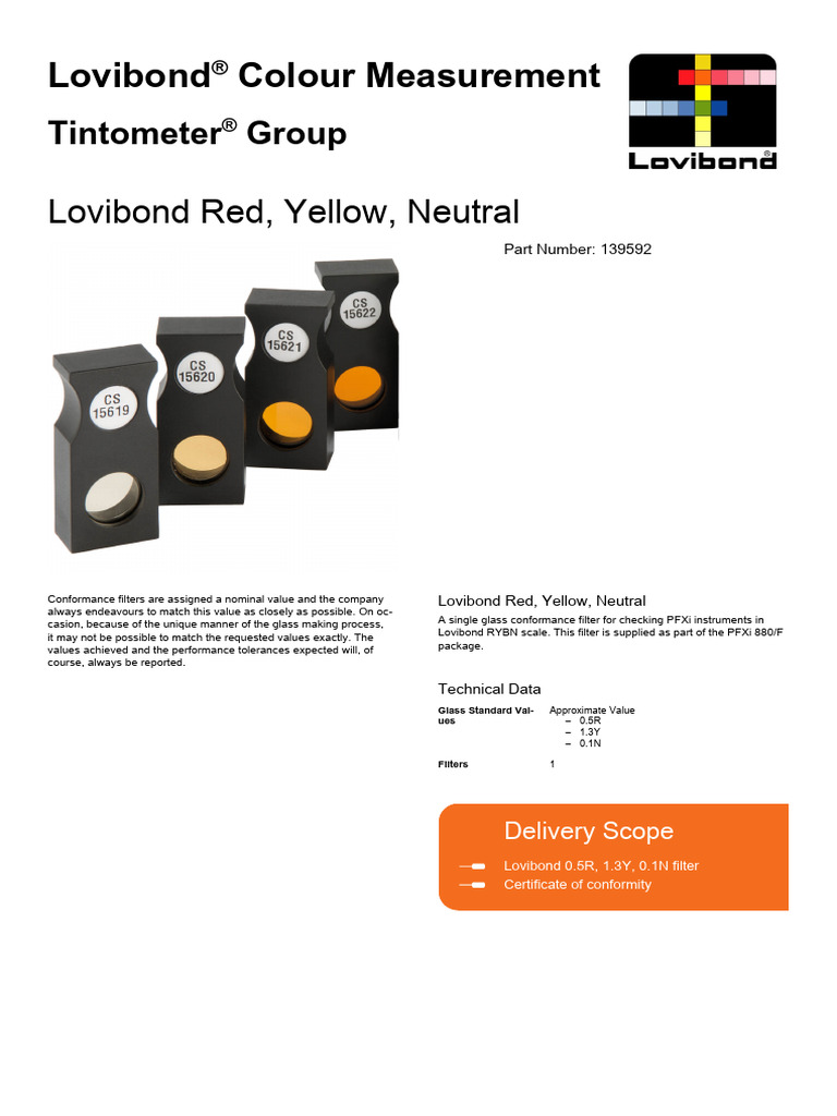 Datasheet 139592 - Lovibond Red, Yellow, Neutral en | PDF