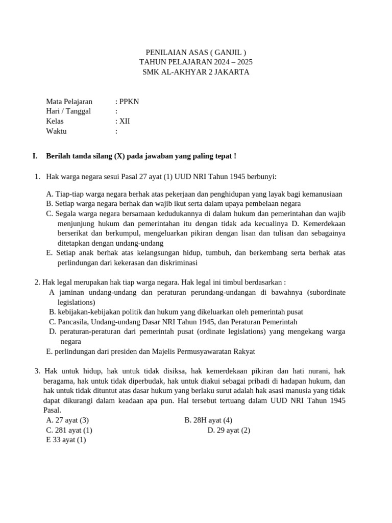 Asas Ganjil Kelas 12 2024-2025 | PDF