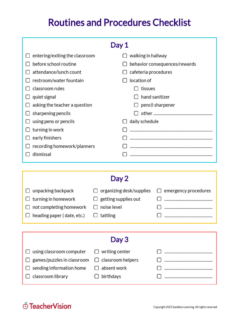 Teacher Vision 20 Routines and Procedures Checklist | PDF | Classroom