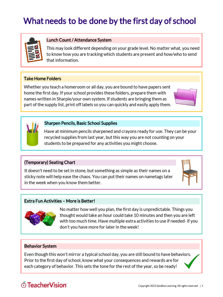 Teacher Vision 20 Back 20 To 20 School 20 Checklist | PDF | Learning
