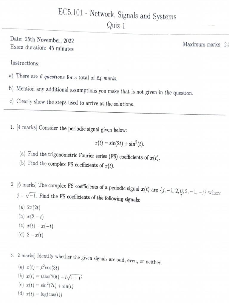 Network Signals Systems Exam Questions | PDF | Fourier Analysis ...