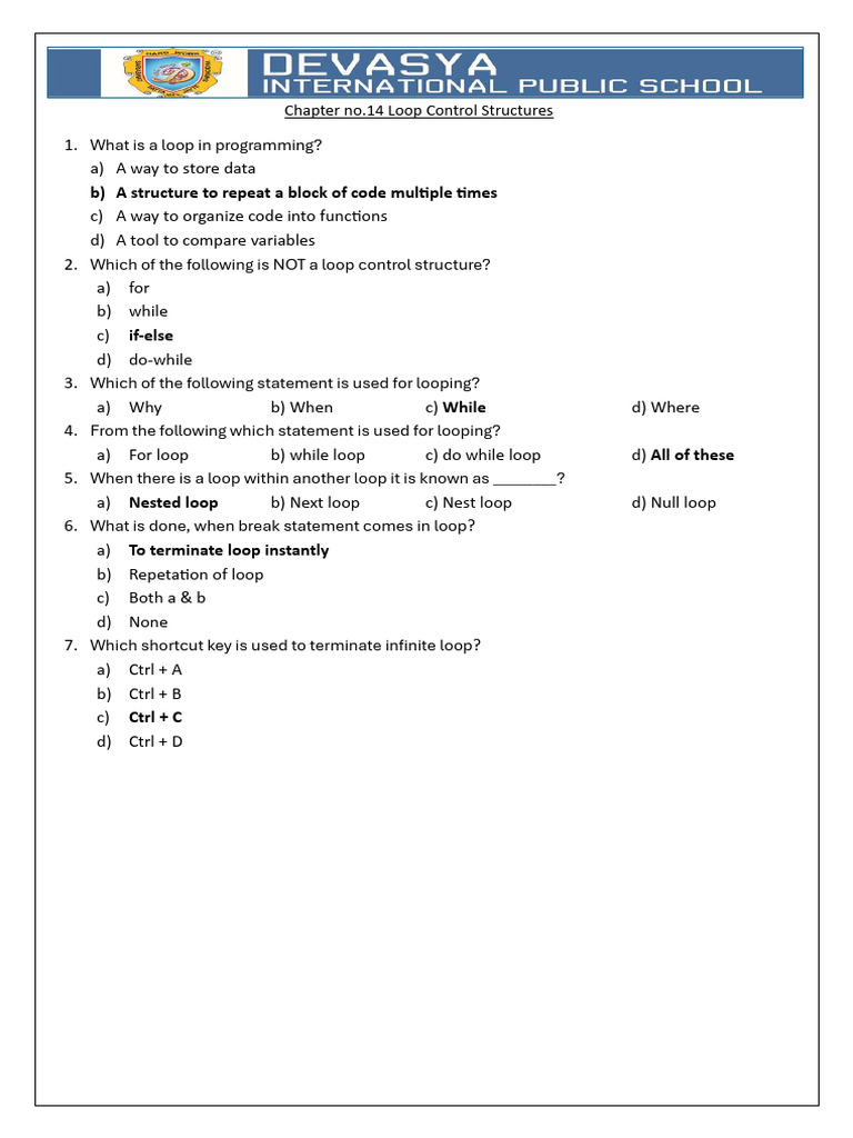 STD 10th CH 14 Loop Control Structures | PDF