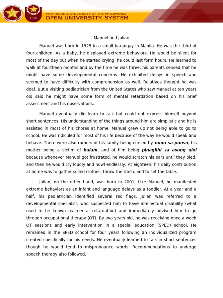 Chapter 2 Activity Manuel and Julian | PDF | Intellectual Disability | Special Education