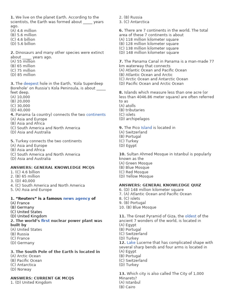 General Knowledge Online Quiz | PDF
