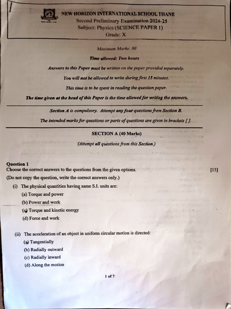 Class 10 - Physics Prelium 2 - NHIS. | PDF | Force | Voltage