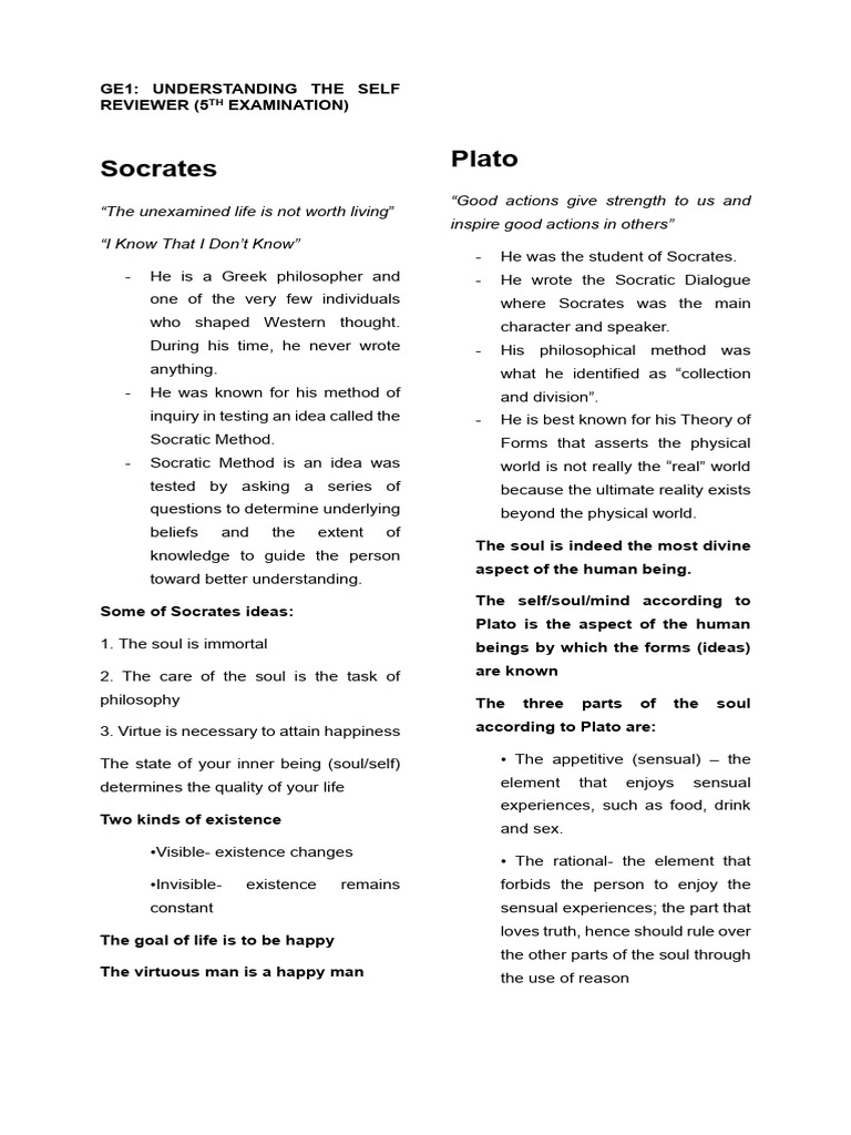 Ge1 Reviewer For 5th Exam | PDF | Philosophy Of Self | Soul