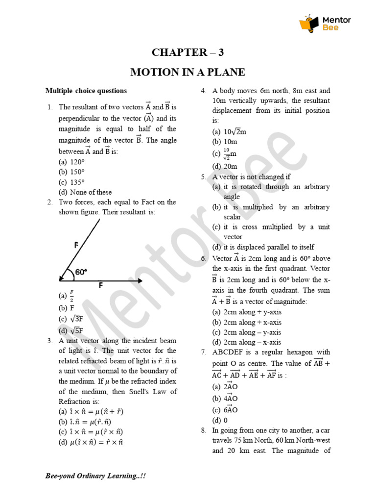 Motion in A Plane Imp Qstns | PDF | Euclidean Vector | Acceleration