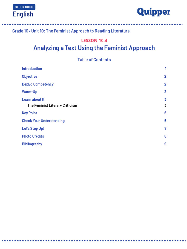 ME Eng 10 Q3 1004 SG Analyzing a Text Using the Feminist Approach | PDF | Feminism | Gender Studies