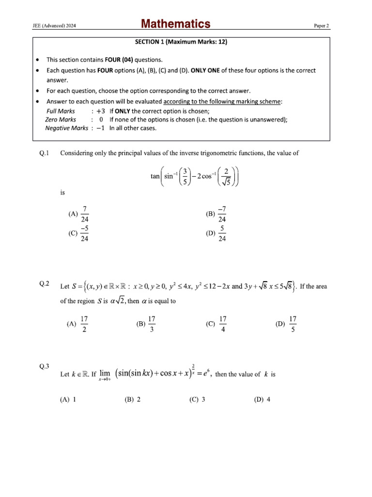 2024 jee advanced ques paper 2 | PDF