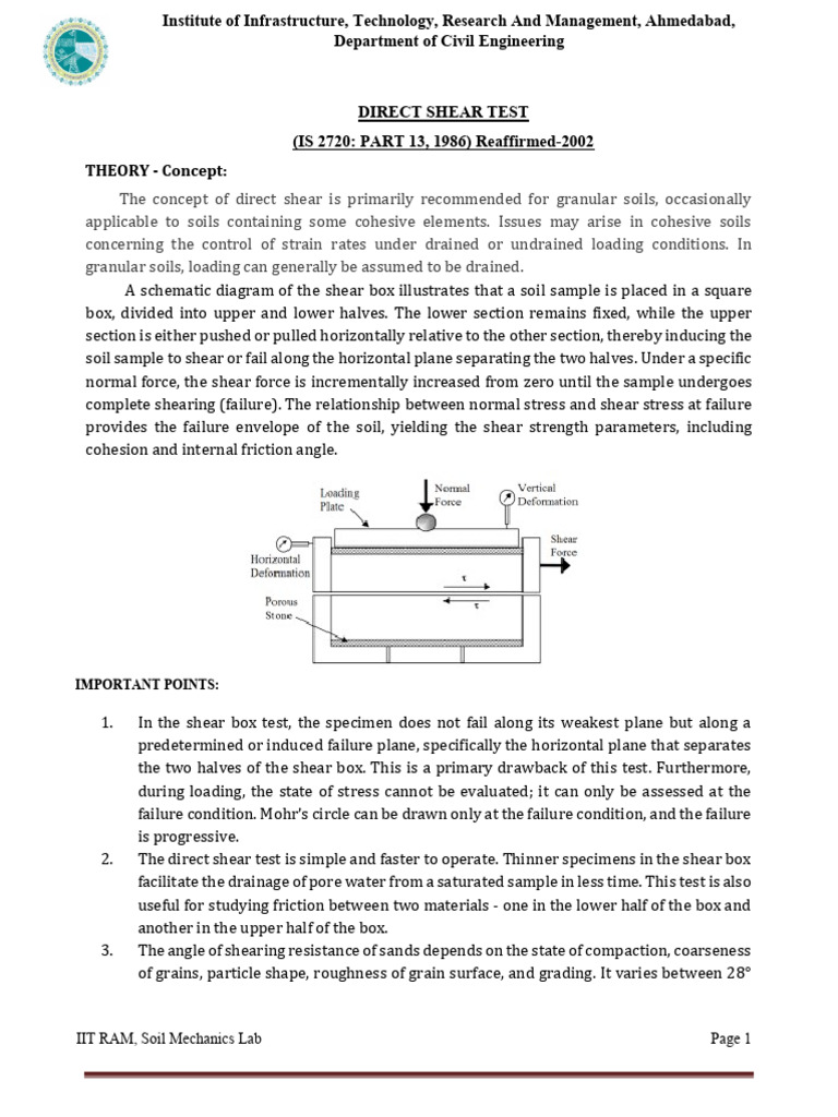 Direct Sheat Test - 1 | PDF | Soil Mechanics | Mechanics