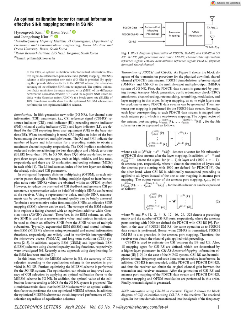 Optimal Calibration Factorfor Mutual Information Effective SINRMapping ...
