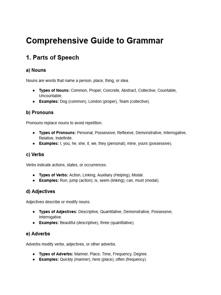 Comprehensive Guide To Grammar 1 | PDF