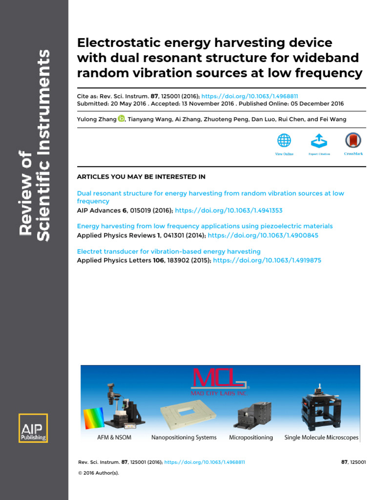 Electrostatic Energy Harvesting Device With Dual Resonant Structure For Wideband Random ...