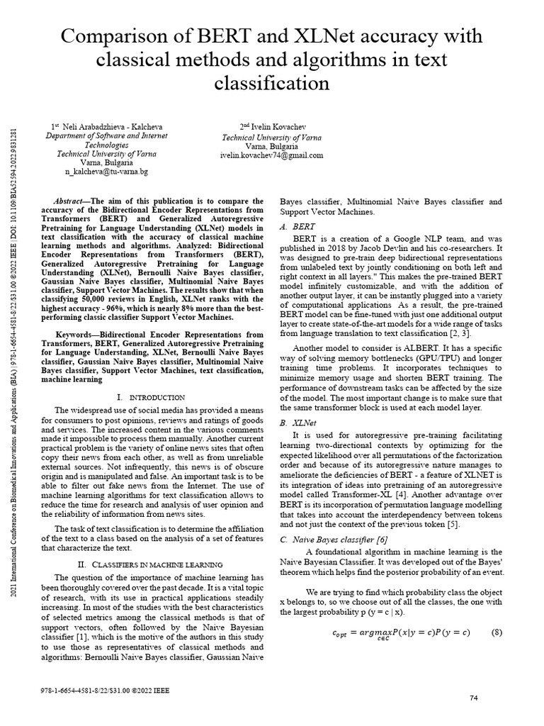 BERT vs XLNet: Text Classification Accuracy | PDF | Statistical Classification | Machine Learning
