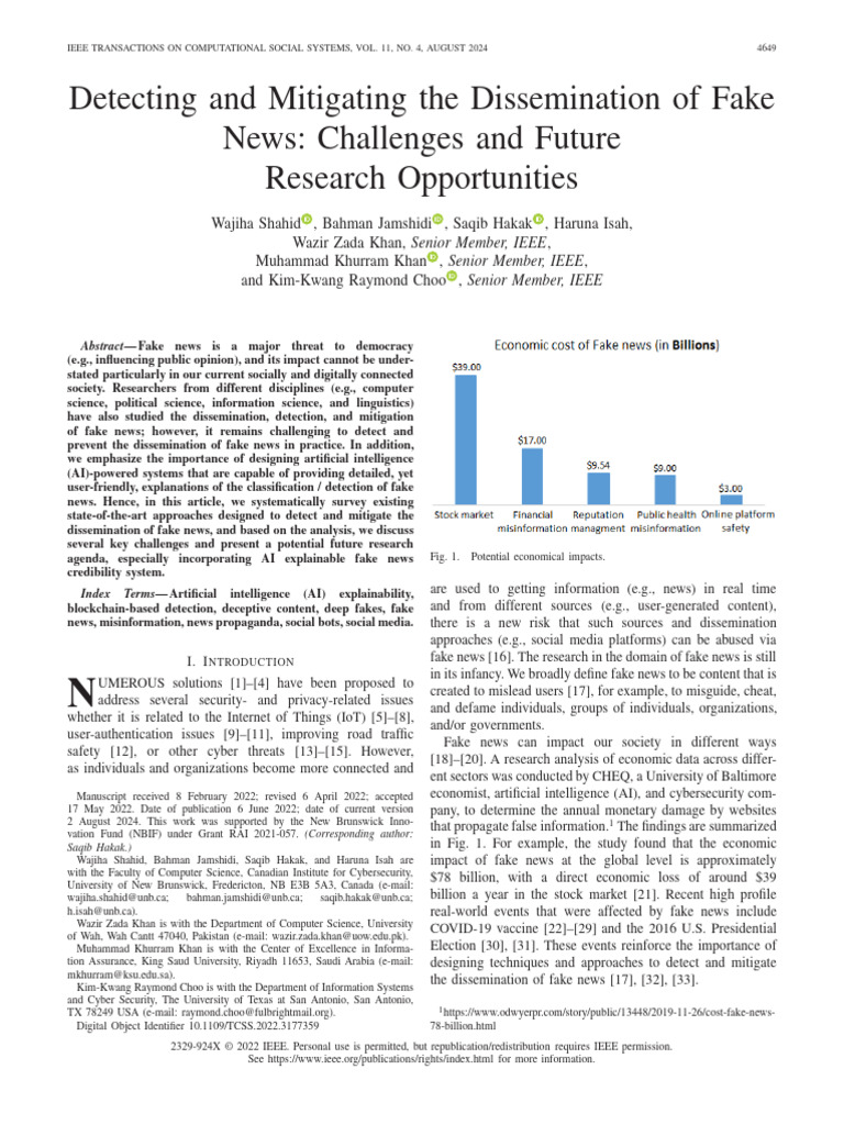 Detecting and Mitigating The Dissemination of Fake News Challenges and ...