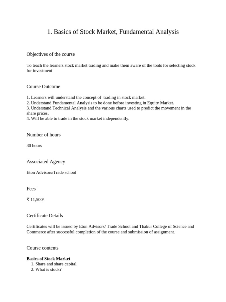Stock Market Trading Fundamentals Course | PDF