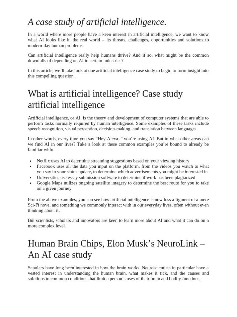 Neurolink: AI in Neurotechnology Case Study | PDF | Artificial Intelligence | Intelligence (AI ...