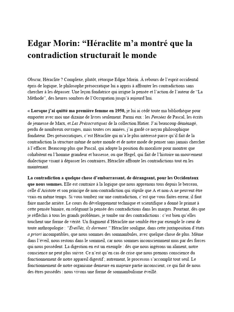 Héraclite et la contradiction dans le monde | PDF | Dialectique
