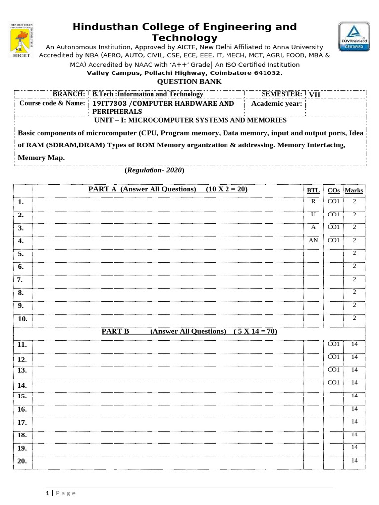 05 Question Bank Template | PDF | Digital Electronics | Computer Architecture