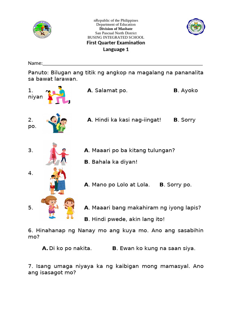 1st Quarter Exam-LANGUAGE | PDF
