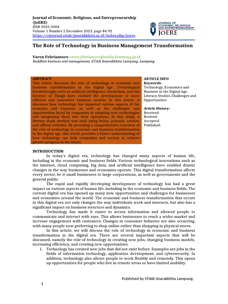 Technology's Impact on Business Transformation | PDF | Security ...
