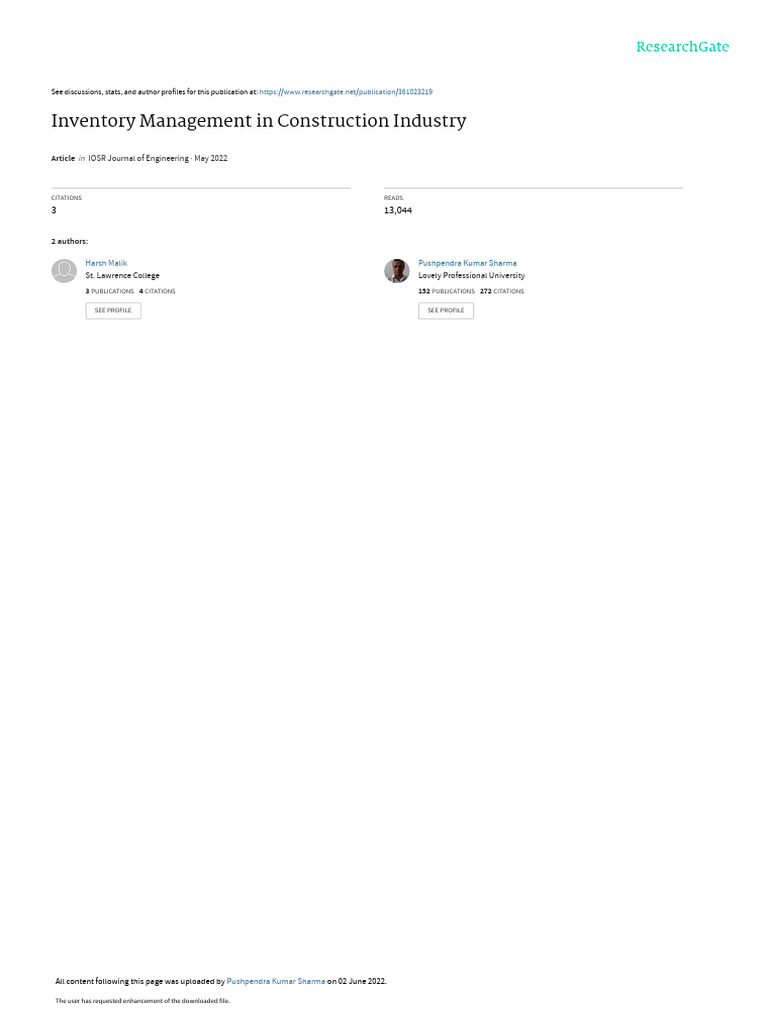 Harsh | PDF | Inventory | Lean Manufacturing