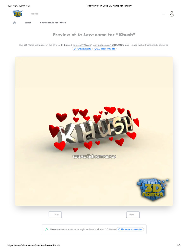 Preview of in Love 3D Name For - Khush | PDF | Graphics | Multimedia