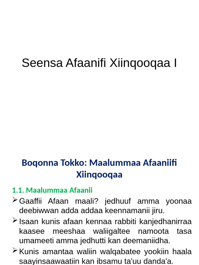 Seensa Afaanifi Xiinqooqsaa I PPT 2017 2025 | PDF