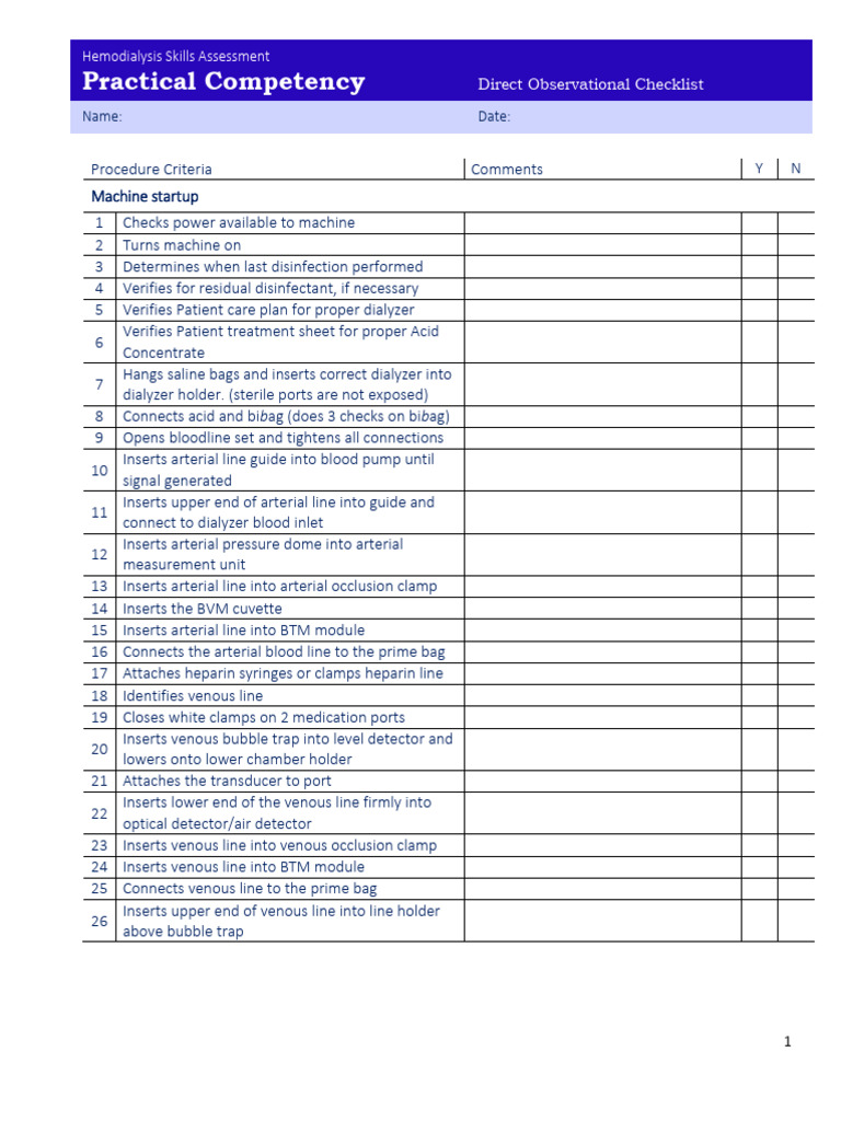 Dialysis Machine Startup Checklist | PDF | Hemodialysis | Intravenous ...