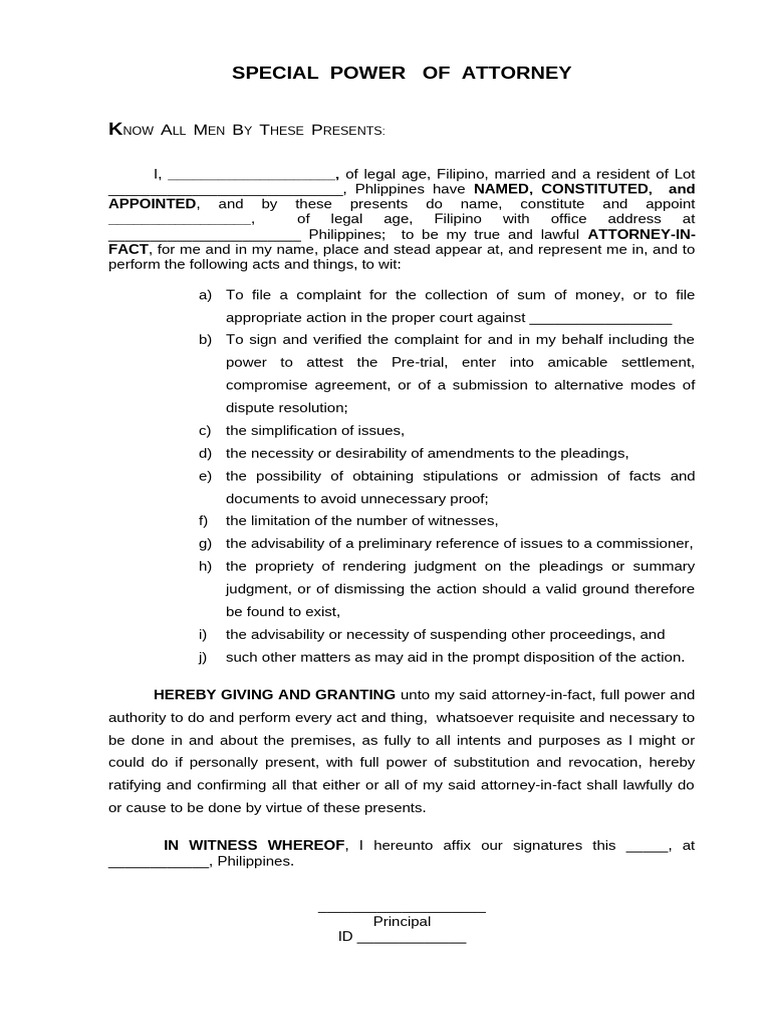 Spa-Pretrial & Filing Sample | PDF | Power Of Attorney | Judgment (Law)