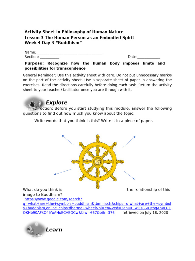 Activity Sheet in Philosophy of Human Nature | PDF | Noble Eightfold ...
