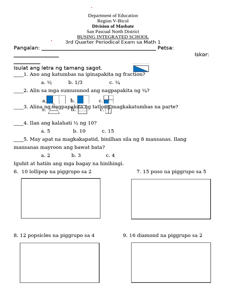 3rd Quarter Exam - Math | PDF