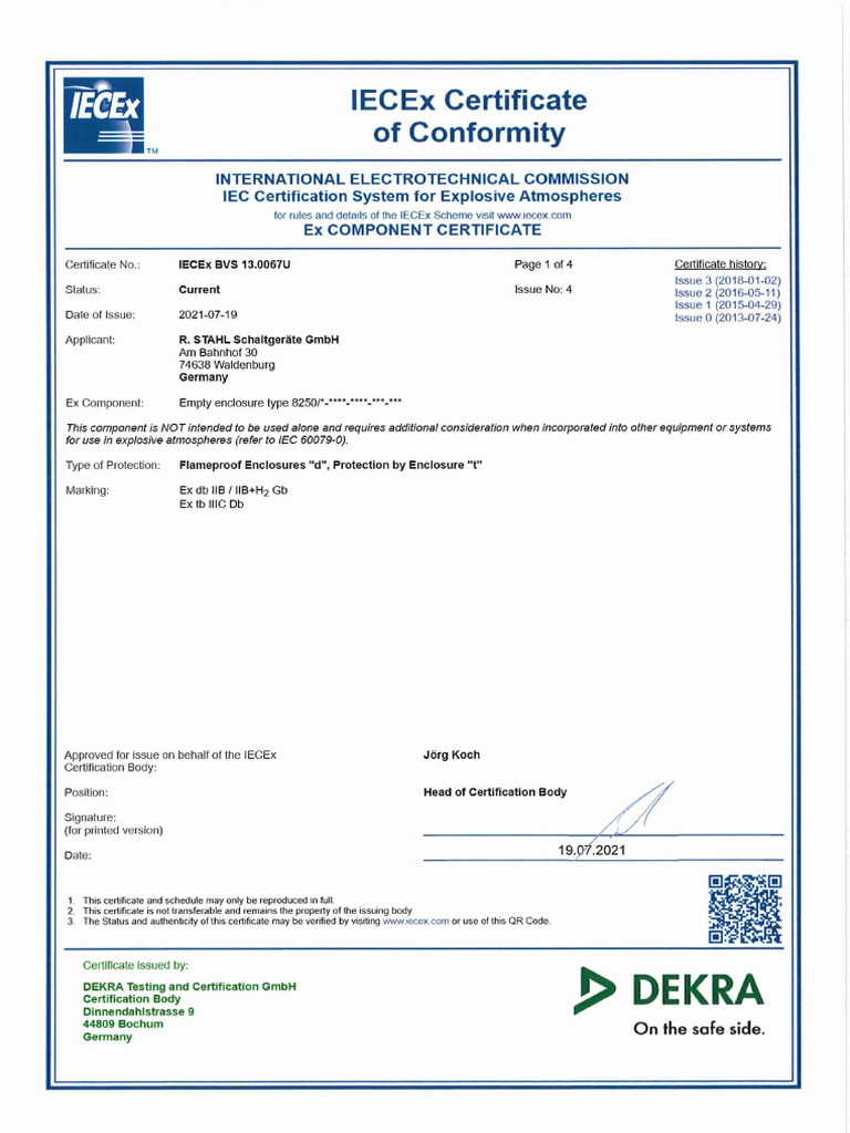 Ex Certificate IECEXBVS130067U 004 00 | PDF
