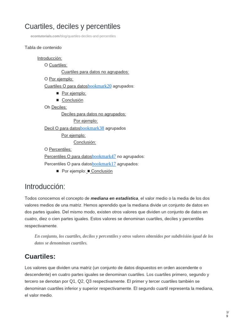 Cuartiles, Deciles y Percentiles Explicados | PDF | Cuantil | Mediana