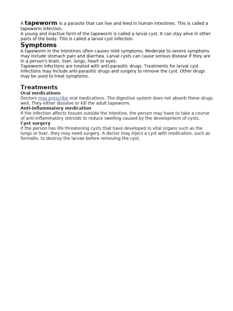 A Tapeworm Is A Parasite That Can Live and Feed in Human Intestines ...