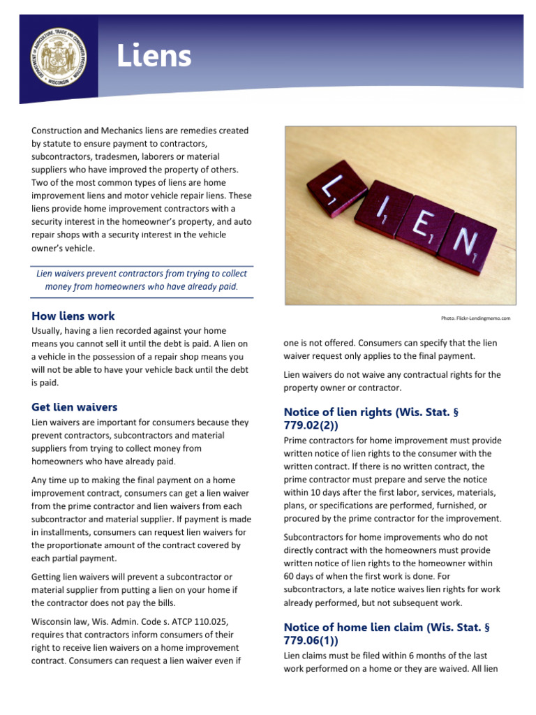Wisconsin Mechanic Lien Guide | PDF | Private Law | Common Law