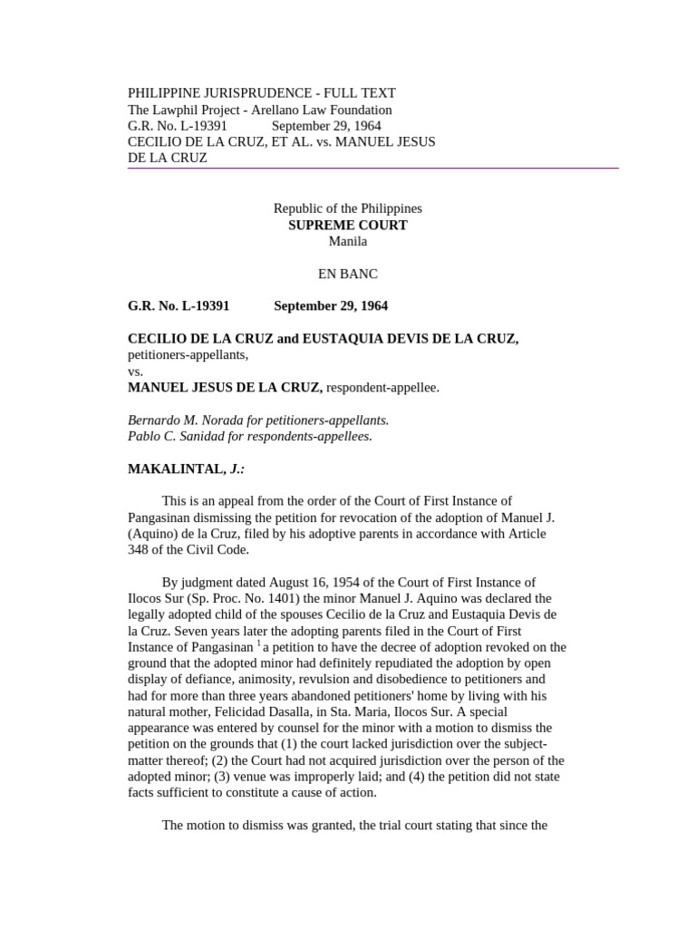 CECILIO DE LA CRUZ, ET AL. vs. MANUEL JESUS DE LA CRUZ | PDF | Judgment ...