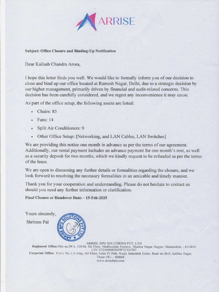 Office Closure Notification | PDF