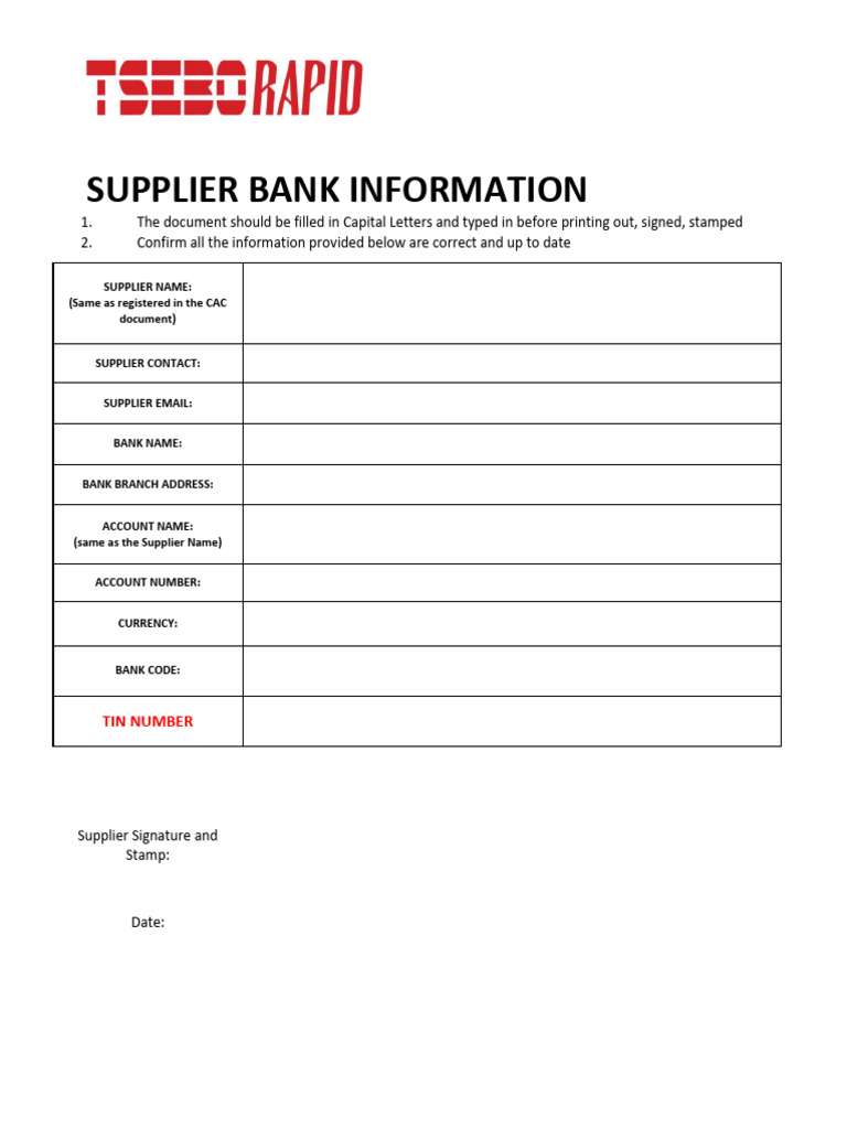 Supplier Bank Details | PDF