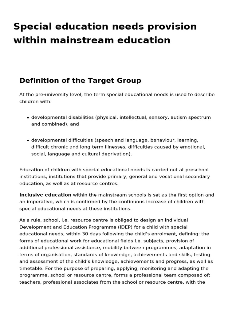 Special Education Needs Provision Within Mainstream Education | PDF ...