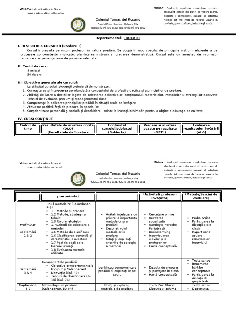 Metode de Predare Syllabus - Final | PDF