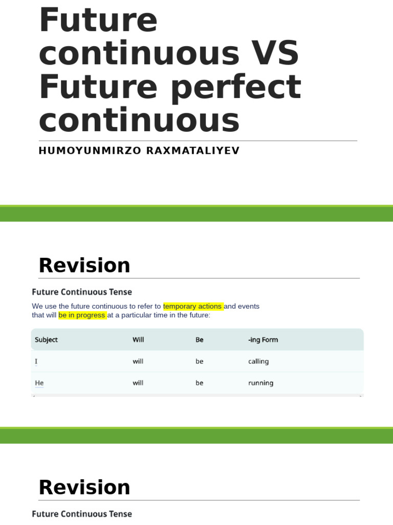 Future Continuous Vs Future Perfect Continuous | PDF