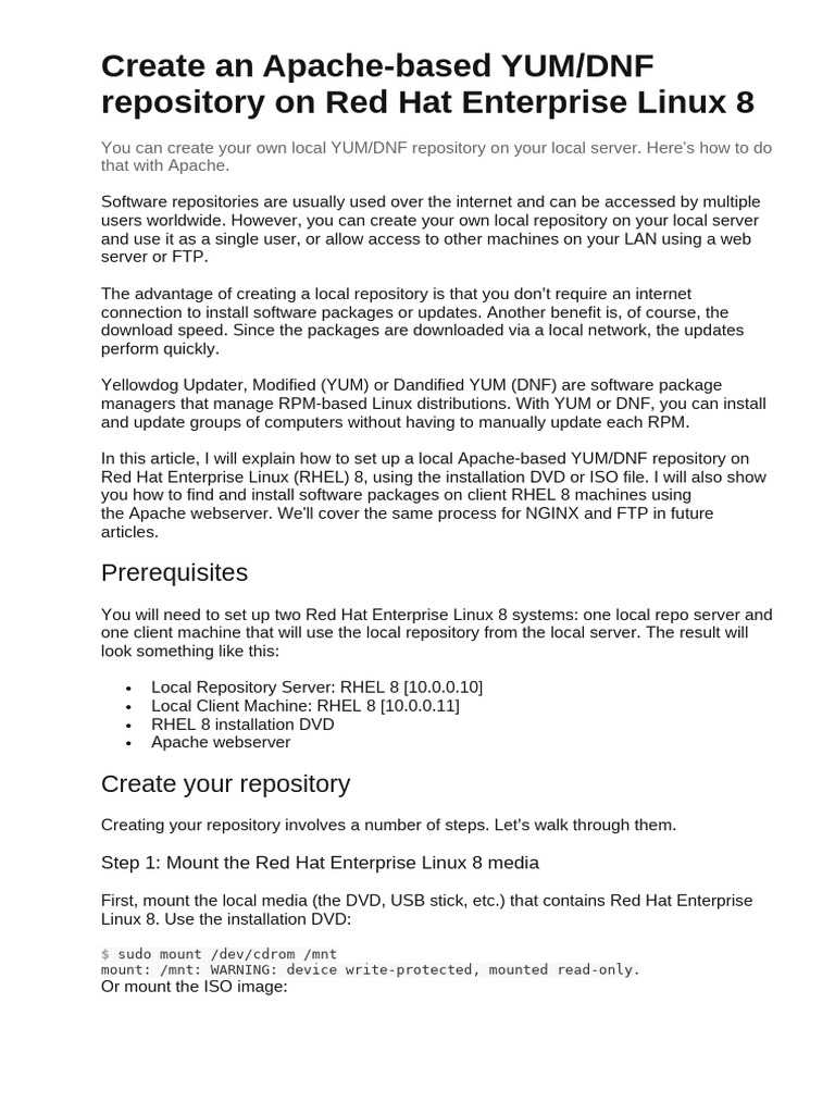 Create an Apache-based YUM-DNF | PDF | Software Repository | Computer Architecture