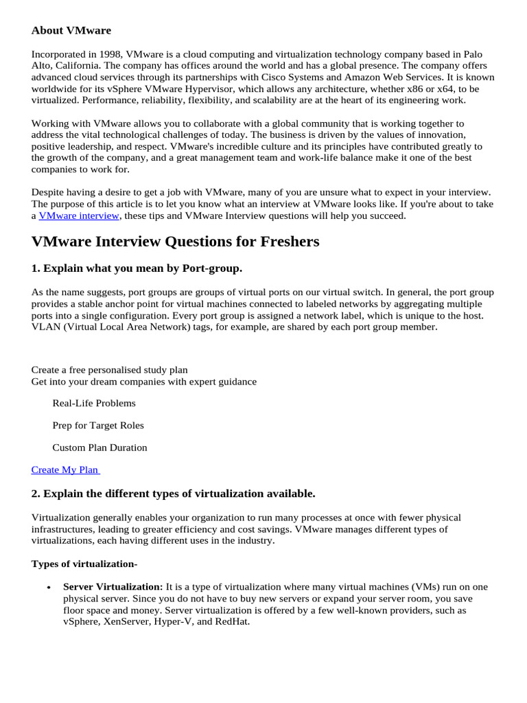 About VMware Interview Question | PDF | Virtualization | Desktop Virtualization